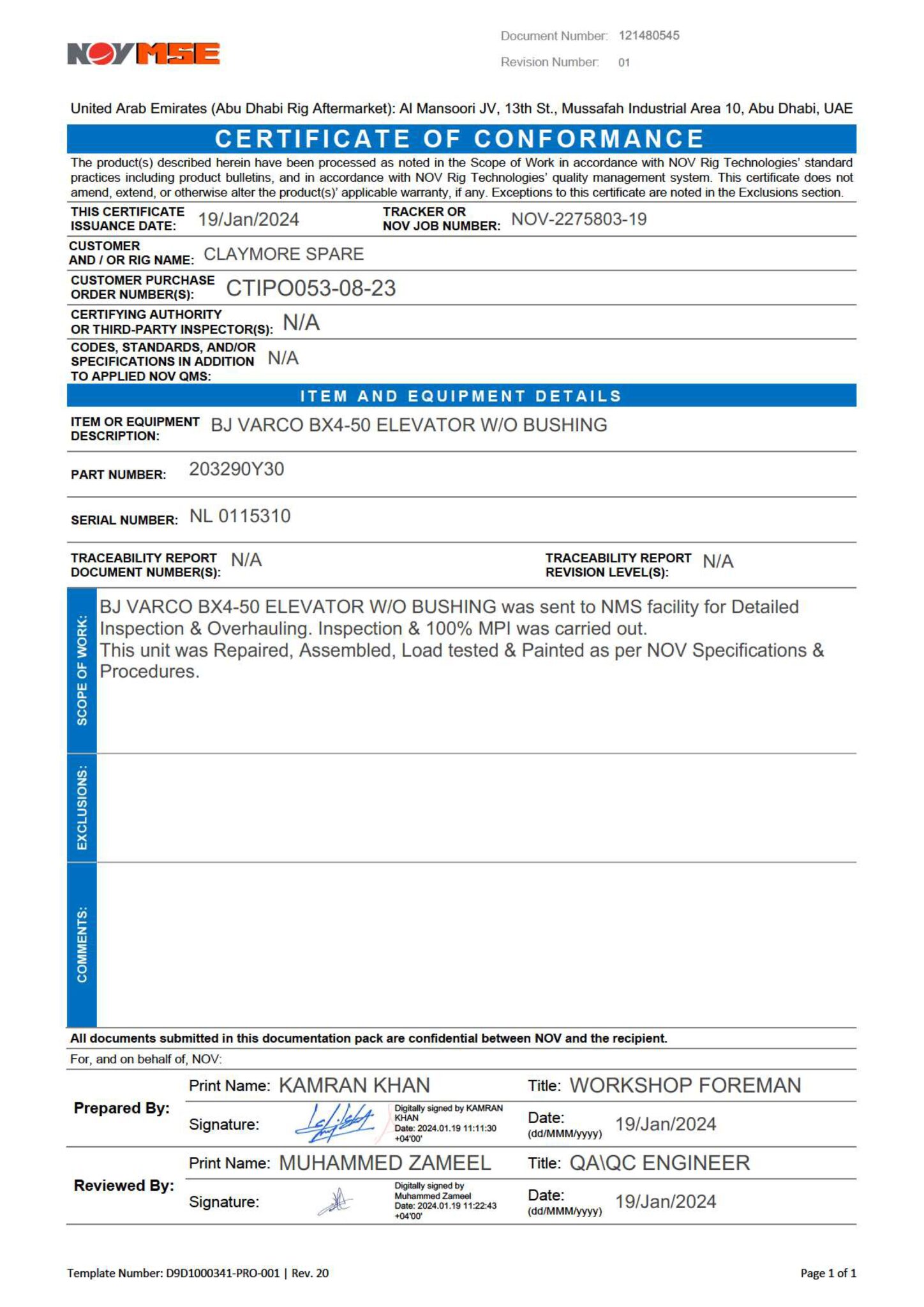 CERTIFIED BX4-50 ELEVATOR – Claymore